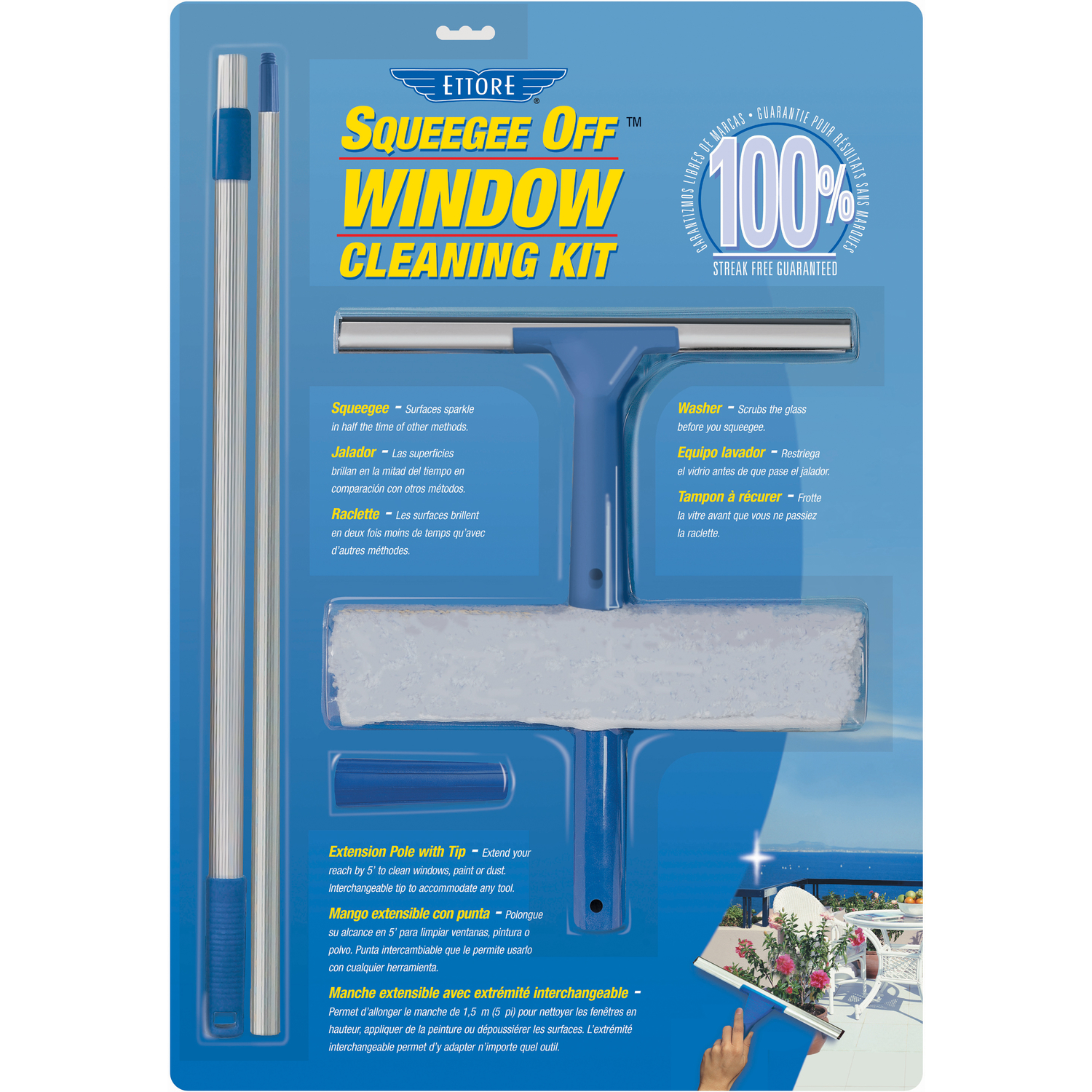 12-inch Rubber Window Cleaning Kit With Extension Pole - 5-piece Set ...