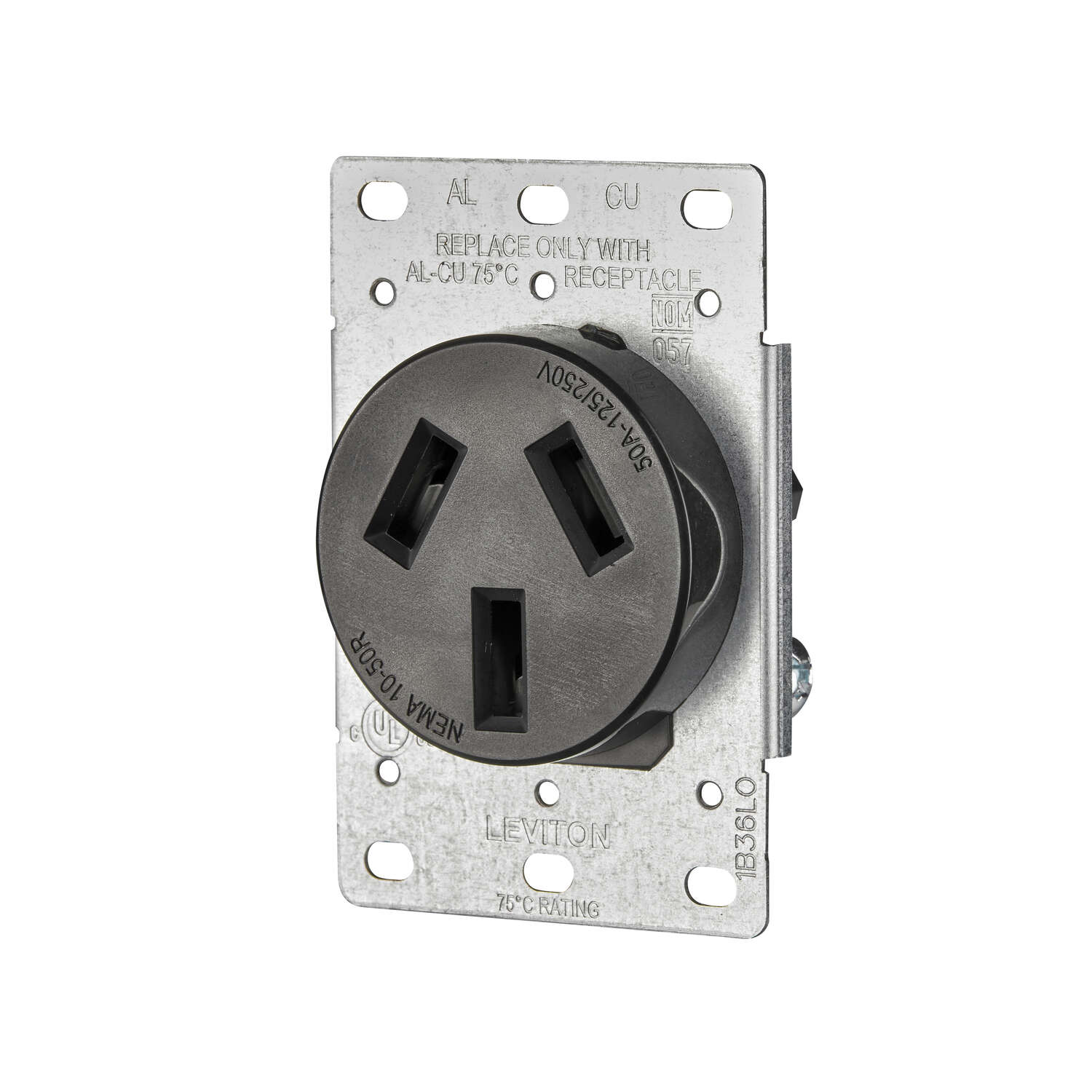 Leviton 50A Flush Mount Black 10-50R Non-Grounding Range Power Outlet ...
