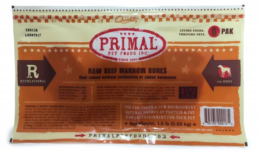 PRIMAL FROZEN BEEF MARROW for Dogs & Cats, 2" Bones 6 Pack | Agway of ...