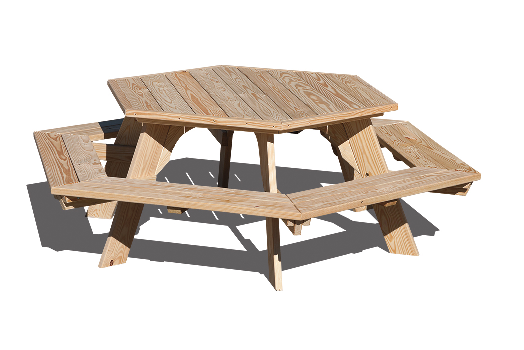 Fisher Deluxe Hexagon Picnic Table with Seats, Pine Wood, 51" (#406 ...