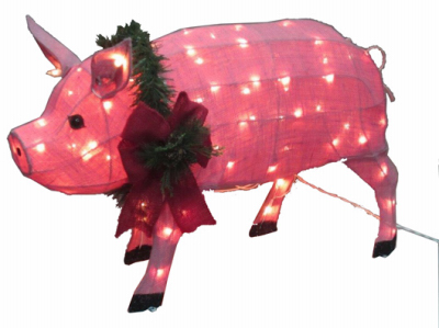 Holiday Wonderland Christmas Decoration Lighted Burlap Pig 32 X 18 5 In ...