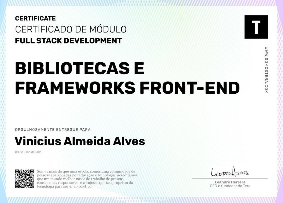 Tera • Certificado de Vinicius Almeida Alves