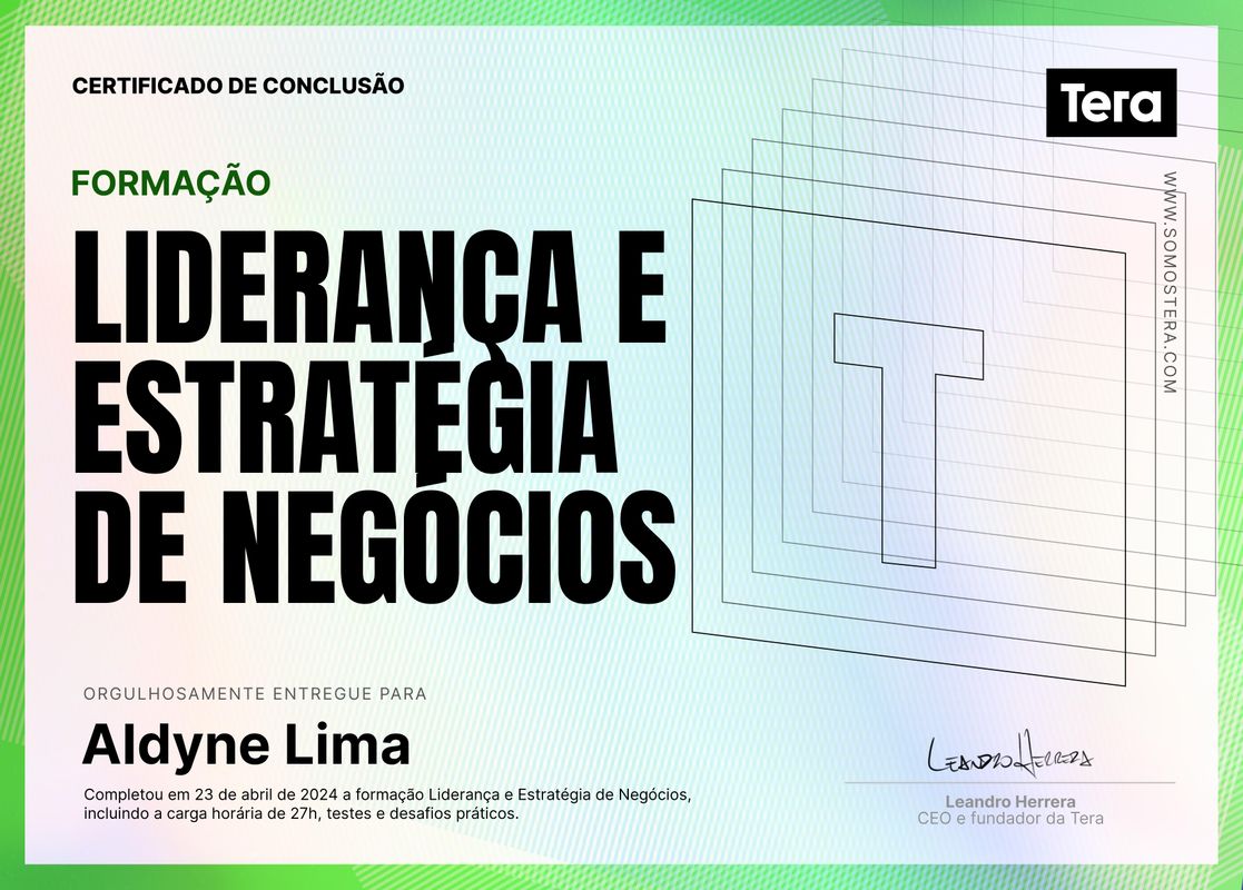 Tera • Certificado de Aldyne Lima