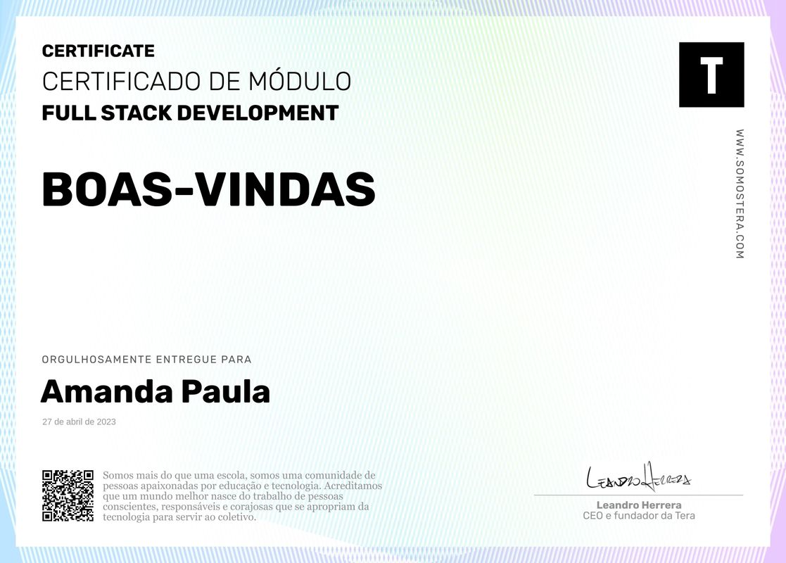 Tera • Certificado de Amanda Paula