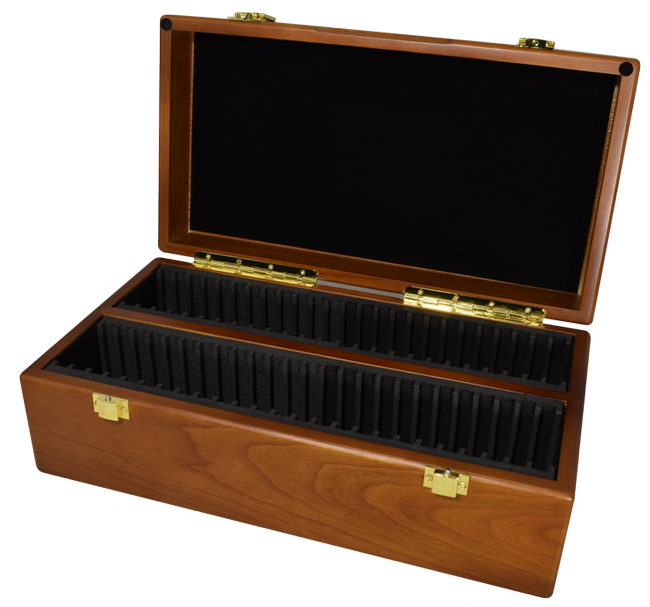 Wood Storage Box for 50 Coin Slabs - Teak Brown - C.S.E.