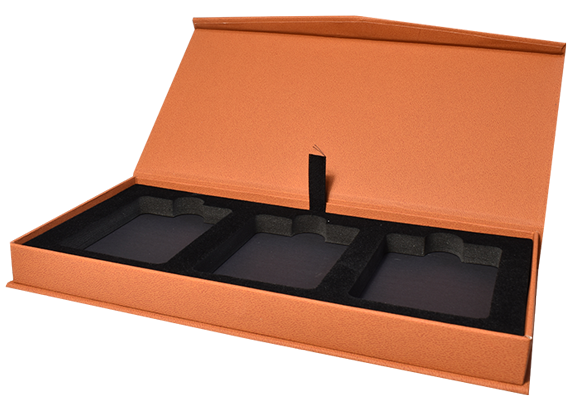 Magnetic Lid Display Box for 3 Coin Slabs - Hazelnut Brown - C.S.E.