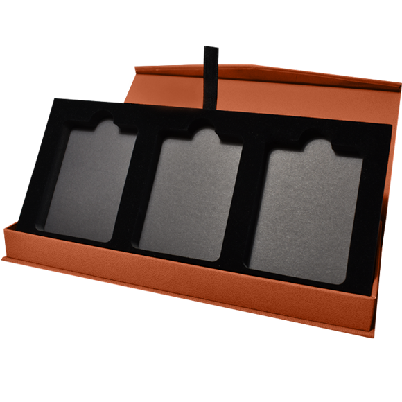Magnetic Lid Display Box for 3 Coin Slabs - Hazelnut Brown - C.S.E.