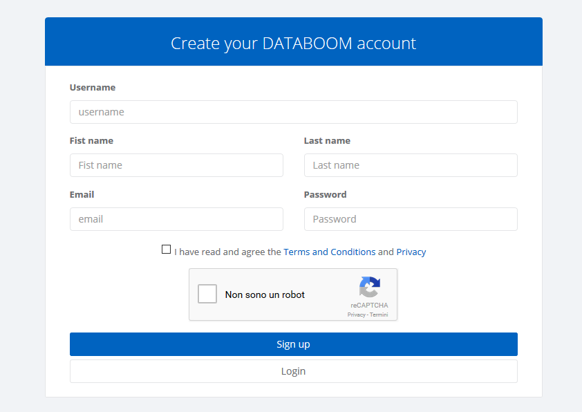 Creation of a Databoom account – Databoom