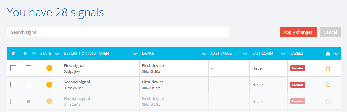 Signals list – Databoom