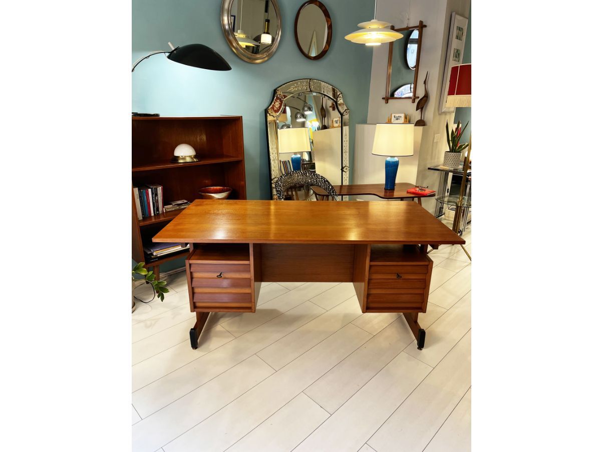 Vintage teak wood desk (1960s), | Deesup
