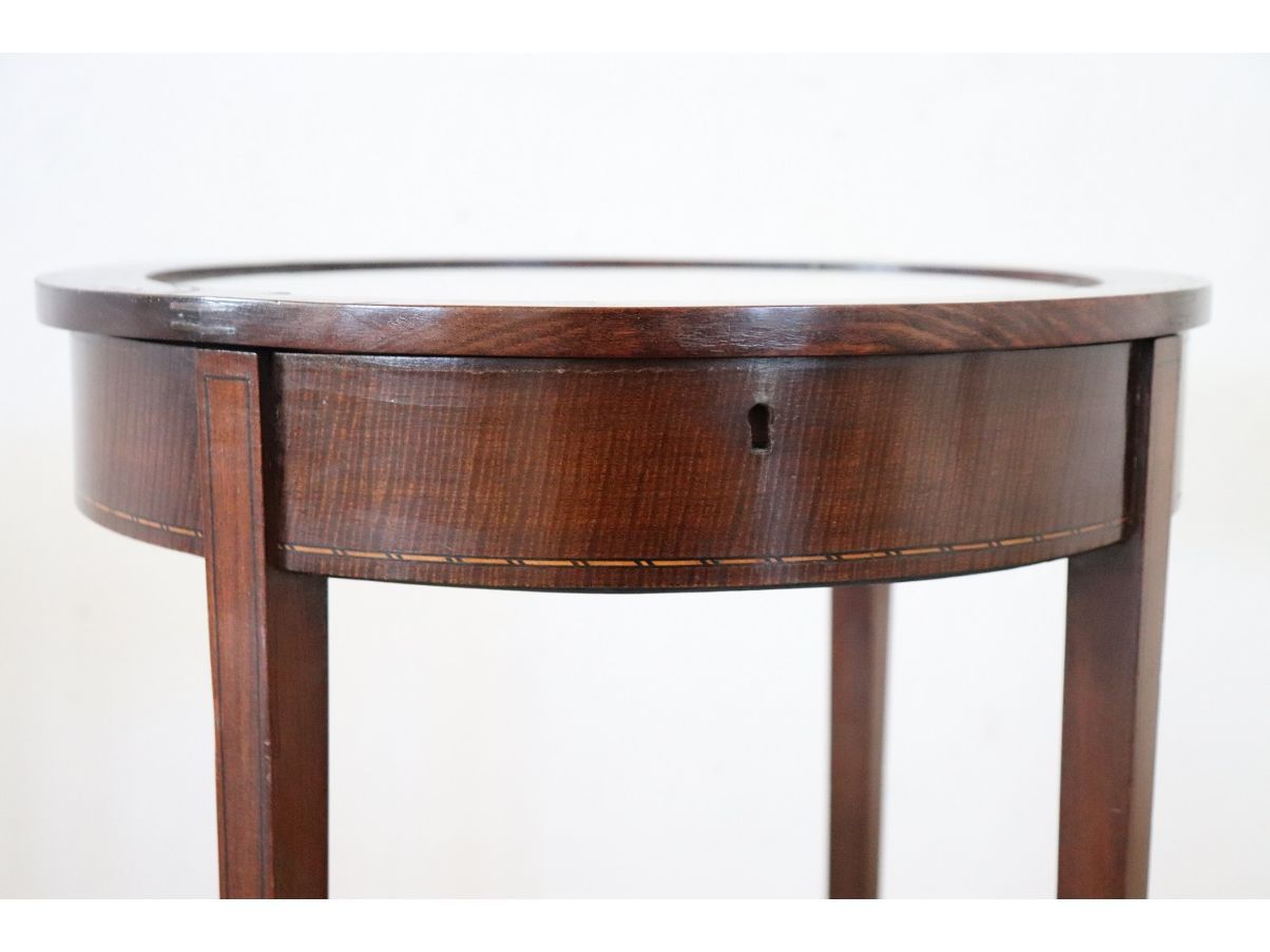 Vintage round coffee table with glass top (1920s), | Deesup