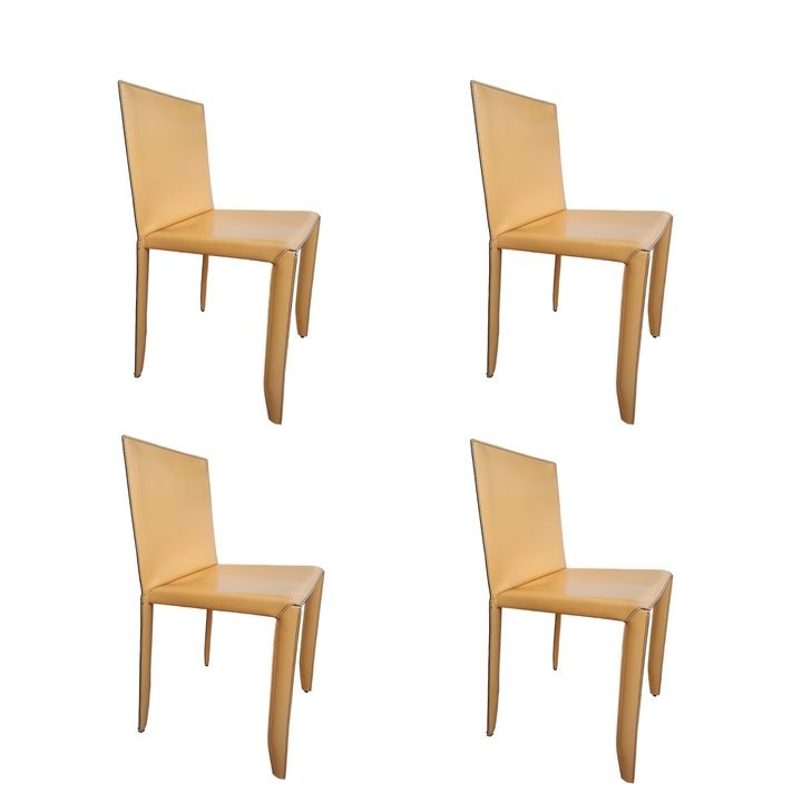 Set of 4 mustard-colored leather chairs, Cattelan Italia | Deesup