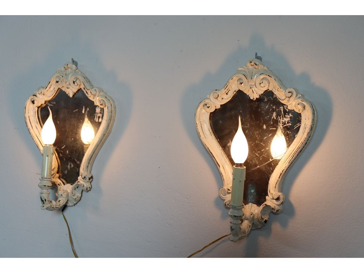 Set 2 appliques vintage in legno laccato con specchio, | Deesup