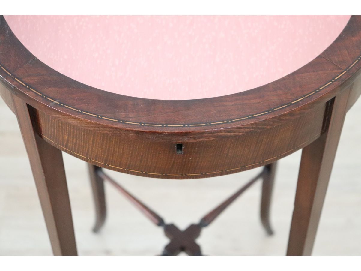 Vintage round coffee table with glass top (1920s), | Deesup