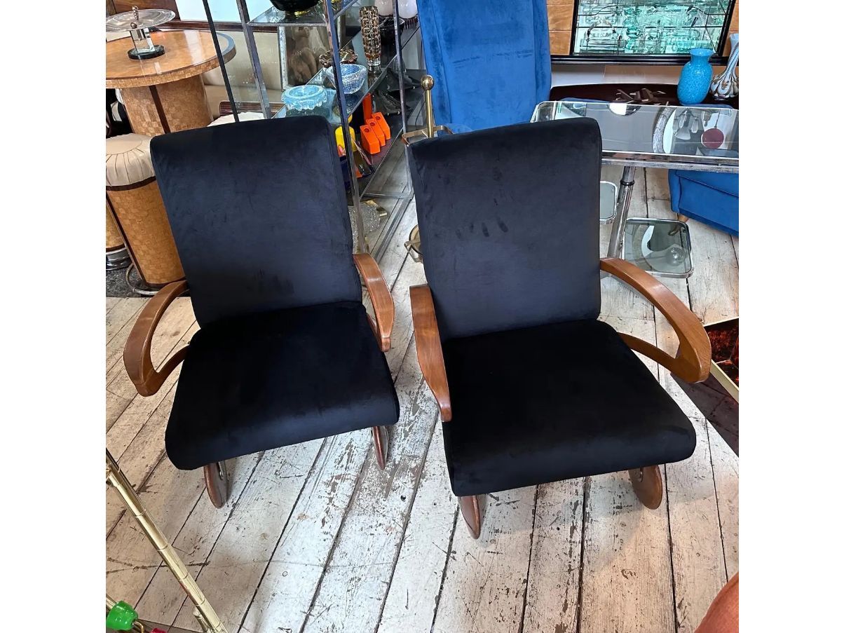 Set 2 poltrone vintage in legno e velluto nero (anni '70), | Deesup