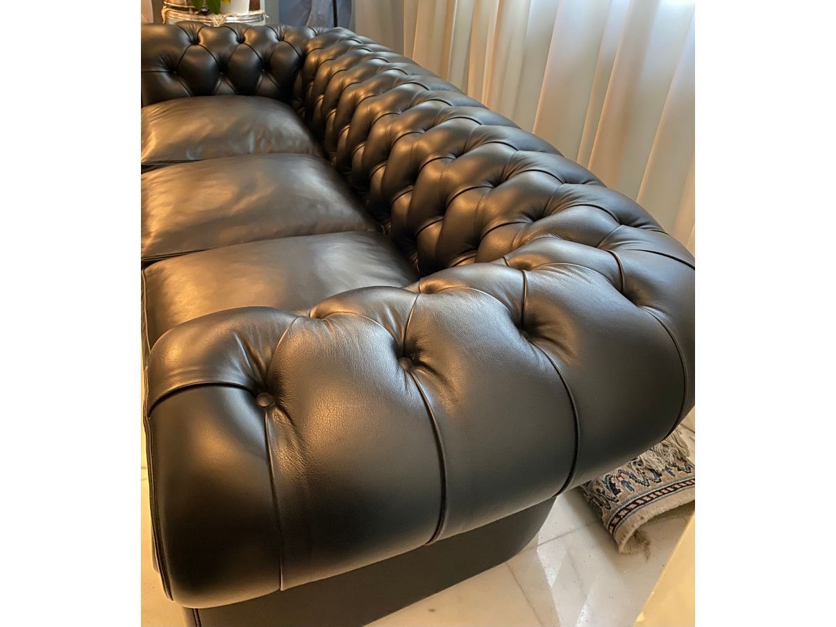 Divano 3 posti in pelle nera, | Deesup