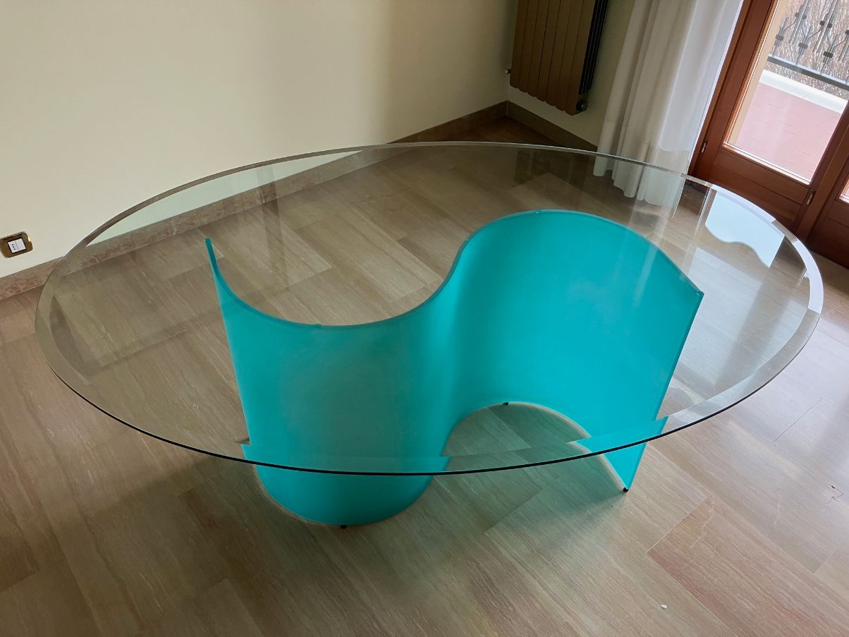 Vintage oval crystal table with turquoise base, | Deesup