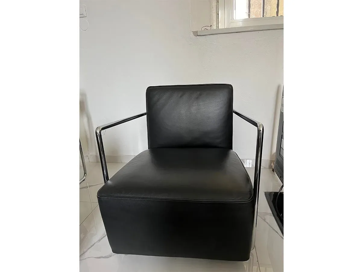 Set 2 poltrone in acciaio e pelle (nero), Flexform | Deesup