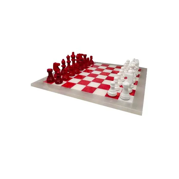 Scacchiera in alabastro di Volterra rosso bianco (anni '70), | Deesup