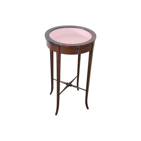 Vintage round coffee table with glass top (1920s), | Deesup