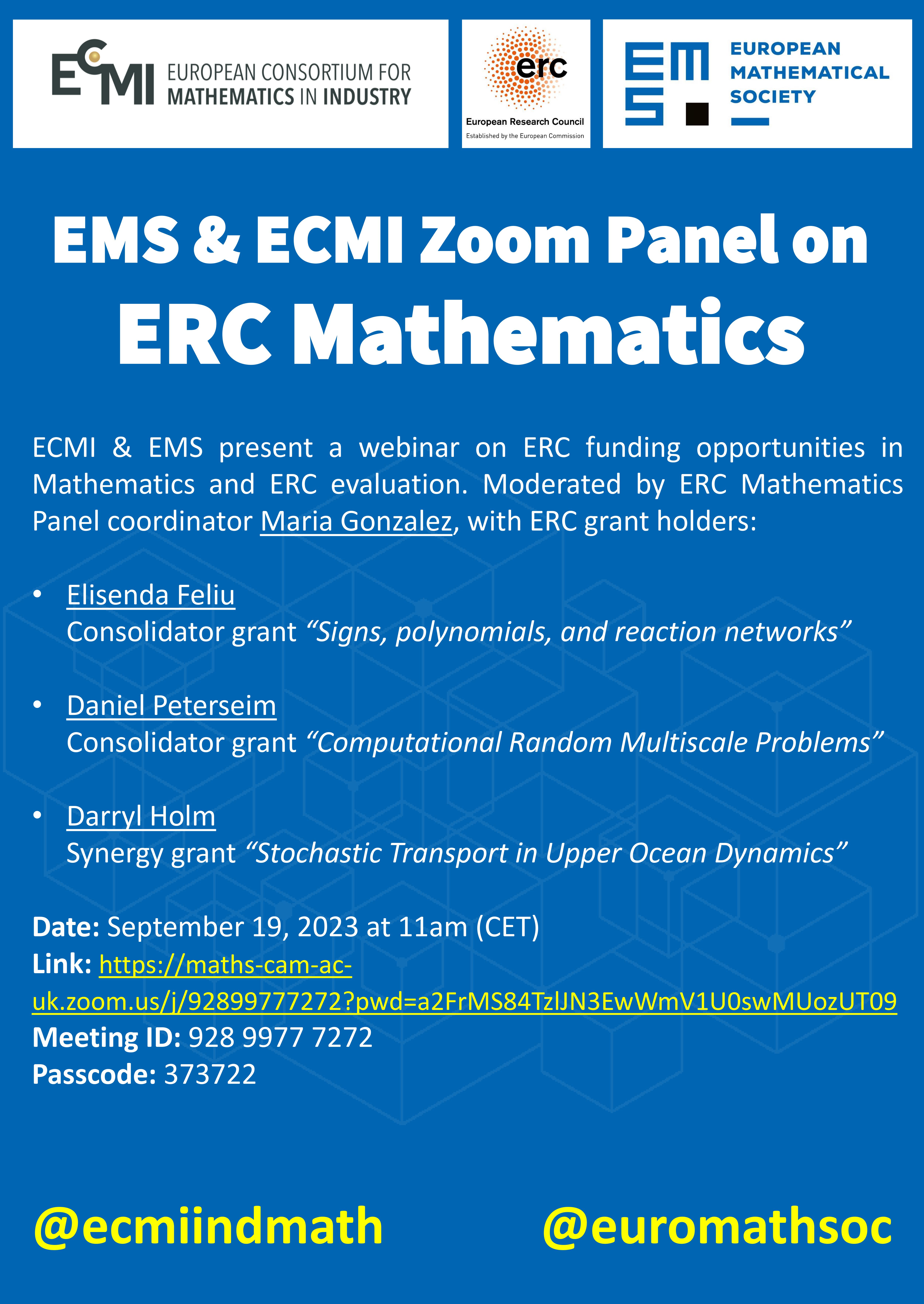 EMS | EMS & ECMI Zoom Panel on ERC Mathematics