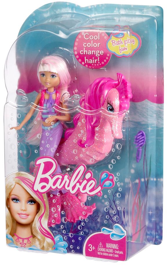 Barbie 2011 Color Change Hair Pink Mini Mermaid with Seahorse