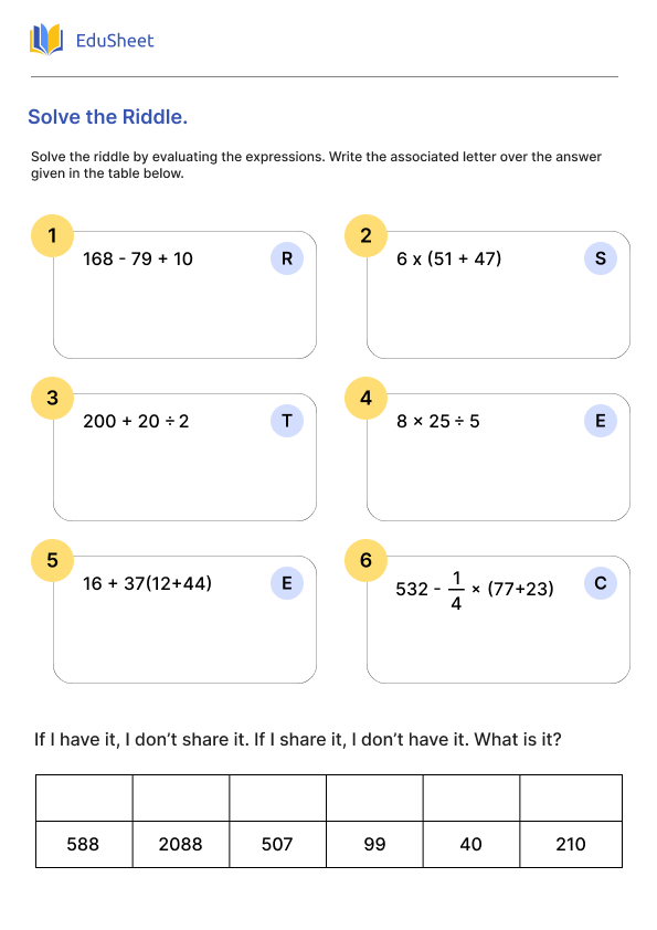 Solve the Riddle Part 3 Worksheets | Free Download at Orchids International