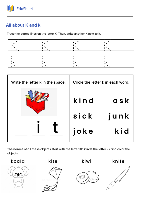 All about K and k Worksheets | Free Download at Orchids International
