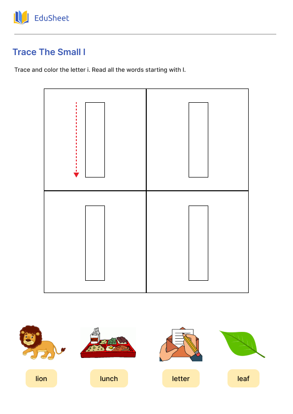 Trace The Small l Worksheets | Free Download at Orchids International