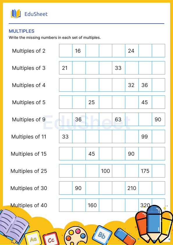 Multiples Worksheets | Free Download at Orchids International