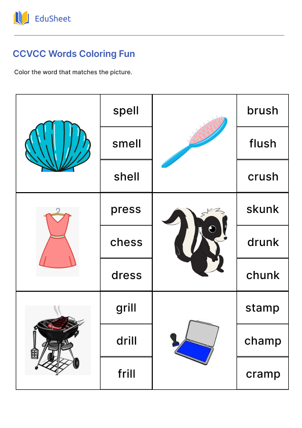 CCVCC Words Coloring Fun 3 Worksheets | Free Download at Orchids ...