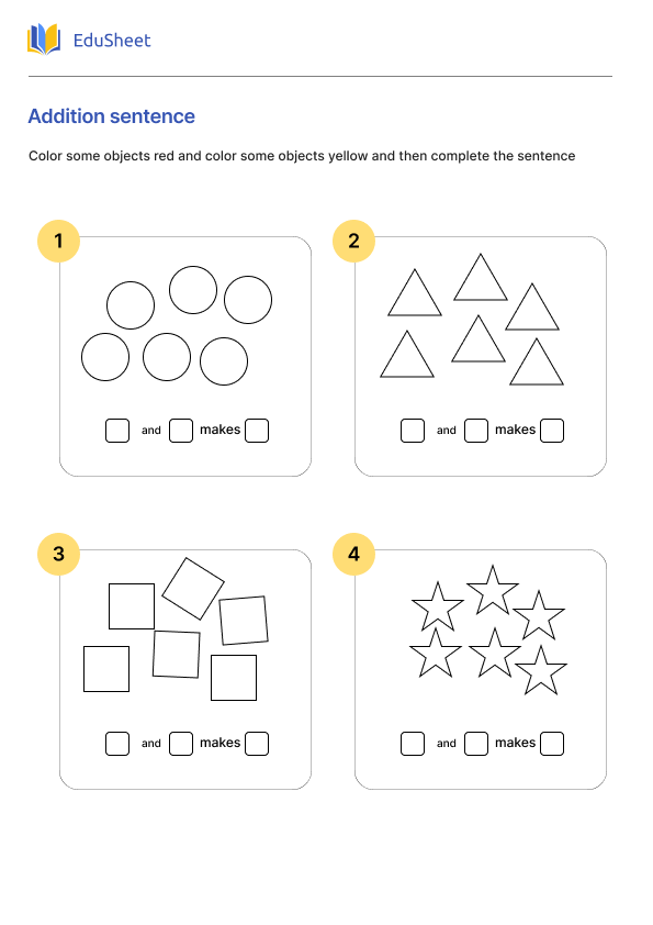Addition sentence 1 Worksheets | Free Download at Orchids International