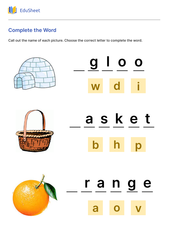 Complete the Word Part 1 Worksheets | Free Download at Orchids ...