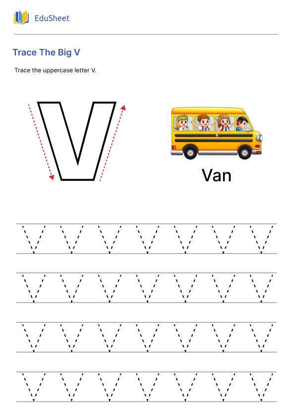 Trace The Big V Worksheets | Free Download at Orchids International