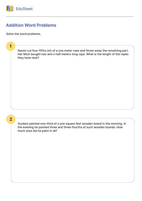 Addition Word Problems 1 Worksheets | Free Download at Orchids ...