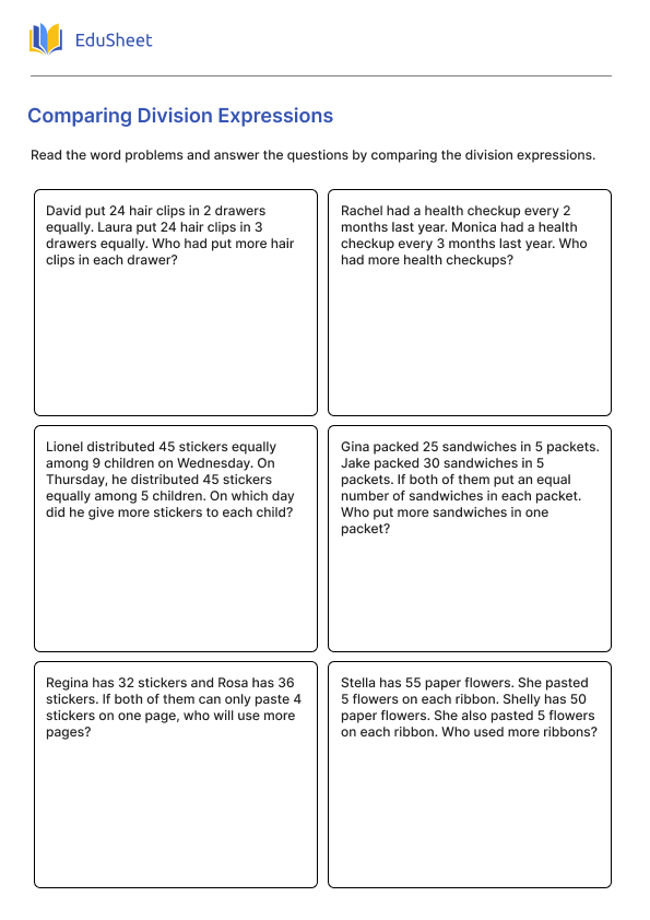 Comparing Division Expressions Worksheets | Free Download at Orchids ...