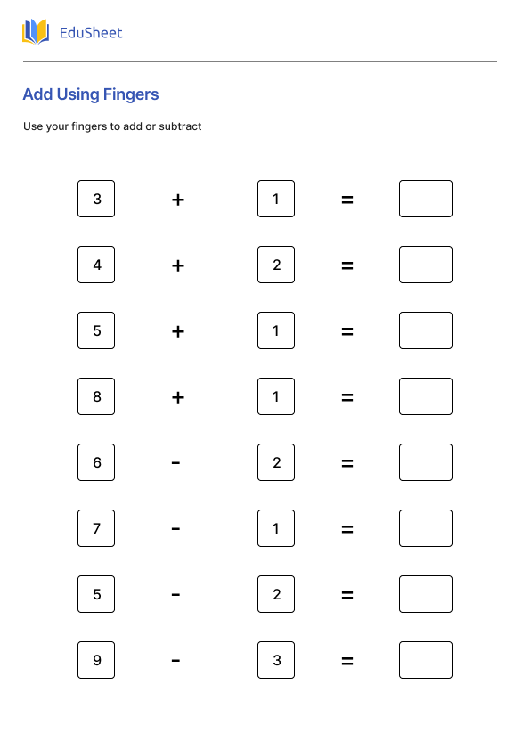 Add Using Fingers Worksheets | Free Download at Orchids International