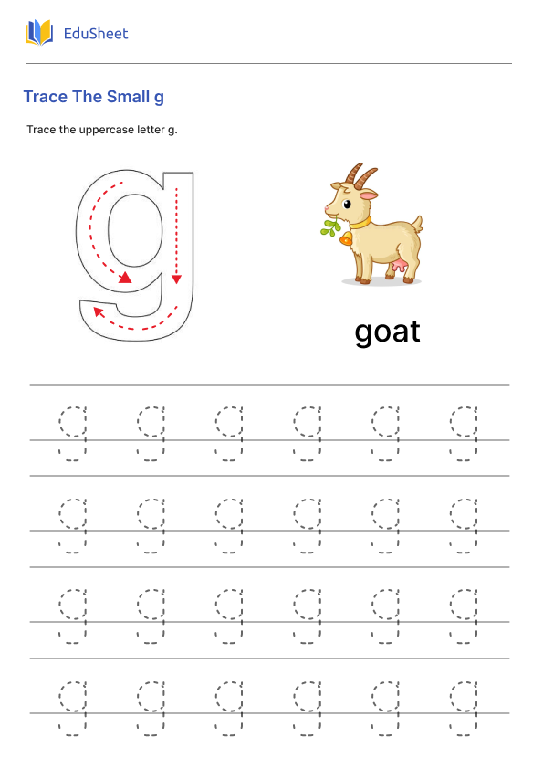 Trace The Small g Worksheets | Free Download at Orchids International