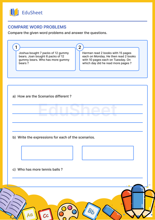 Compare word problems Worksheets | Free Download at Orchids International