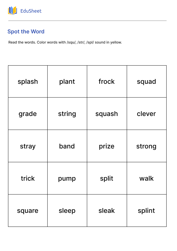 Spot the word Part 1 Worksheets | Free Download at Orchids International