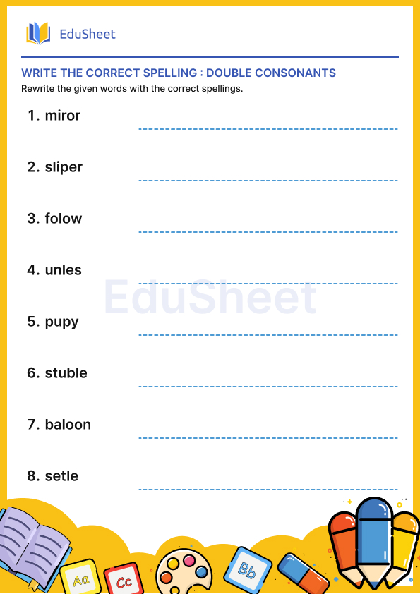 write the correct spelling : double consonants Worksheets | Free ...