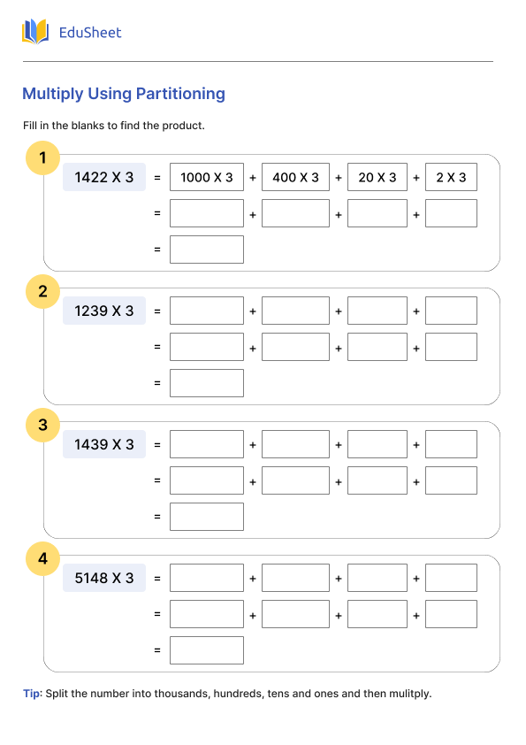 Multiply Using Partitioning Worksheets | Free Download at Orchids ...