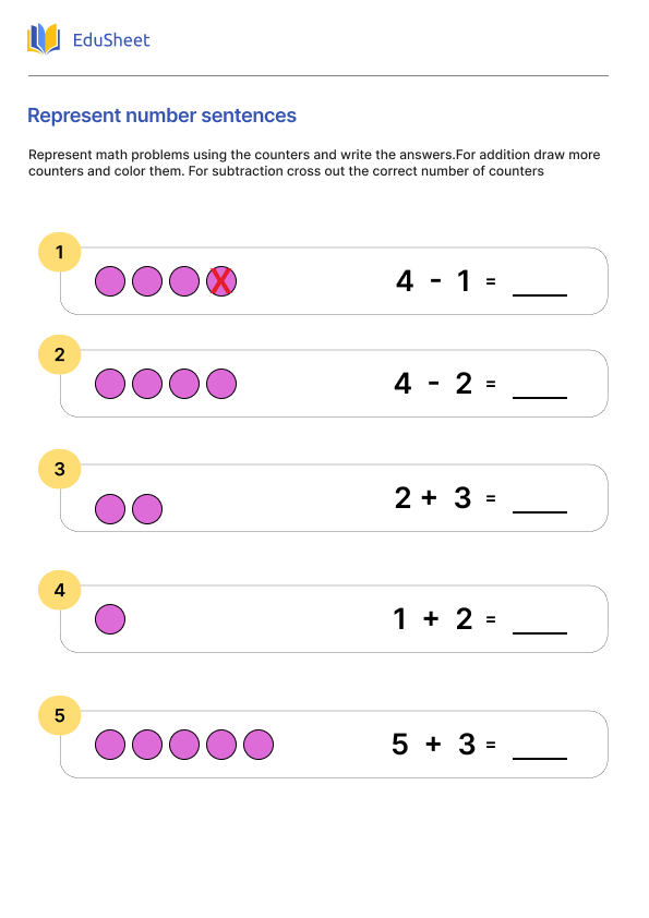Represent number sentences Worksheets | Free Download at Orchids ...