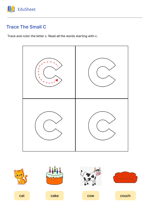 Trace The Small C Worksheets | Free Download at Orchids International