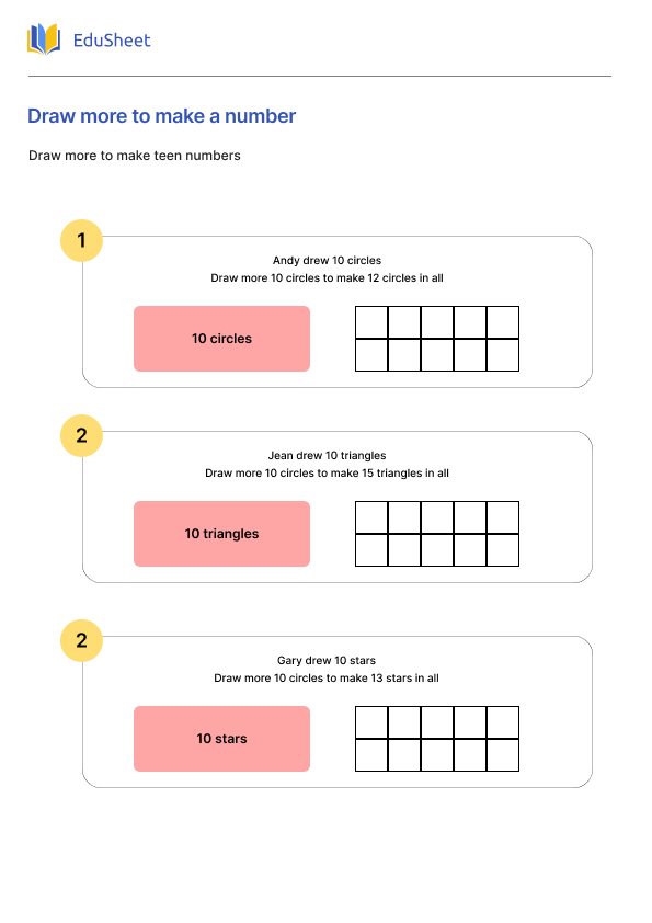 Draw more to make a number Worksheets | Free Download at Orchids ...