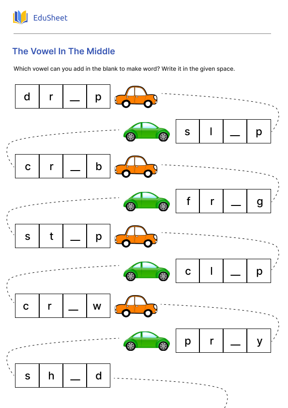 The Vowel in The Middle Part 5 Worksheets | Free Download at Orchids ...