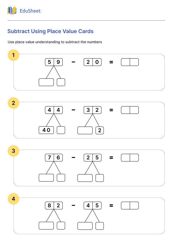 Subtract Using Place Value Cards Worksheets | Free Download at Orchids ...