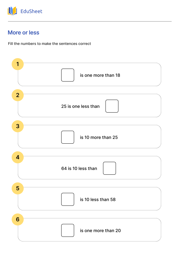 More or less Worksheets | Free Download at Orchids International