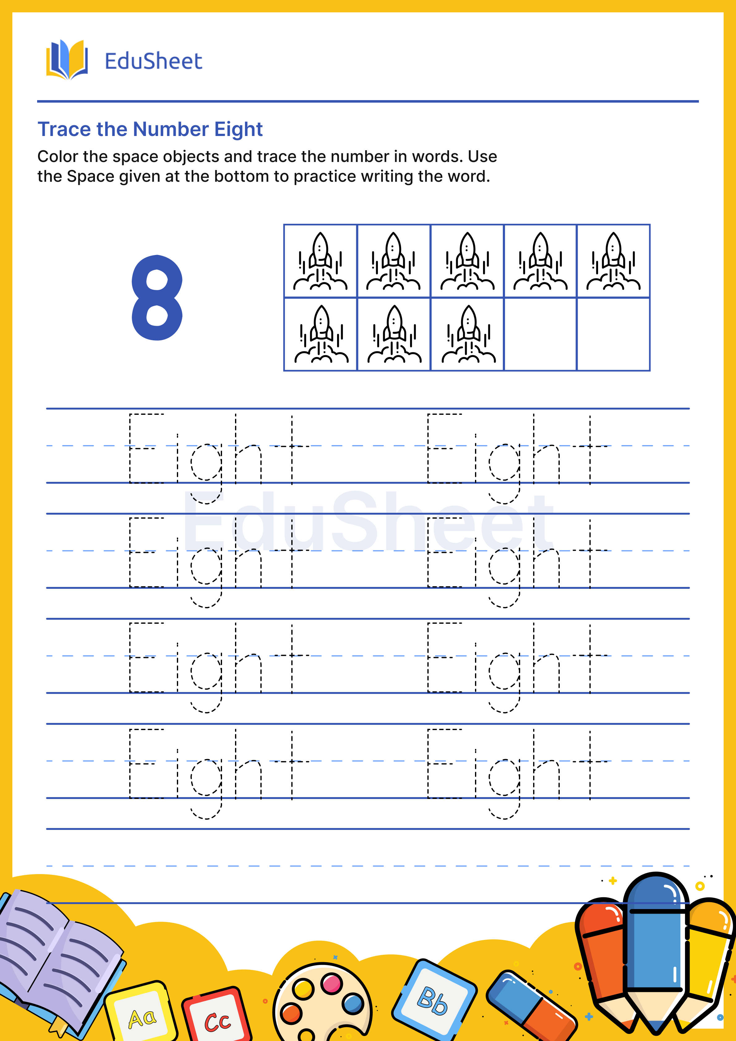 Trace space objects Numbers in Word "Eight" Worksheets | Free Download ...