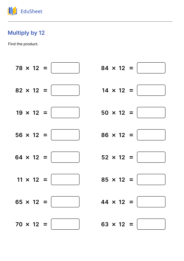 Multiply by 12 Part 2 Worksheets | Free Download at Orchids International